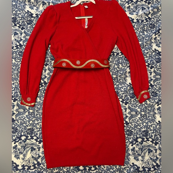 St. John | Dresses | St John Red Dress With Gold Detailing | Poshmark